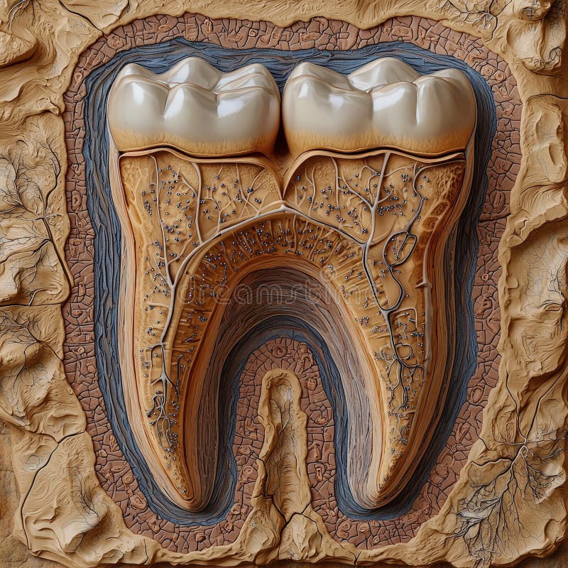Detailed 3D Tooth Cross-section Illustration with Natural Textures ...