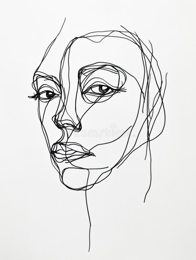Single Line Abstract Drawing of a Face in Black Ink Showcasing Modern ...