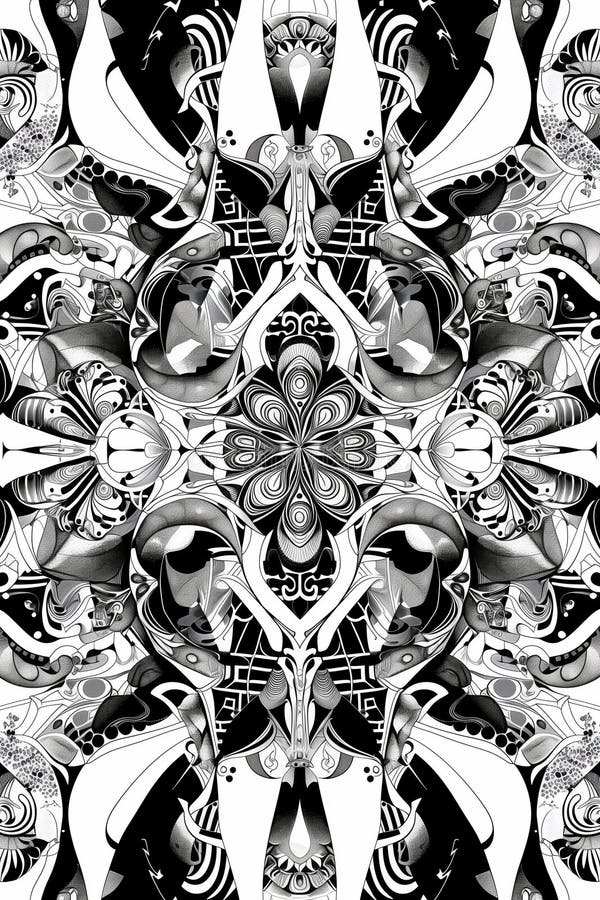 Detailed Abstract Symmetrical Shapes Pattern in Striking Black and ...