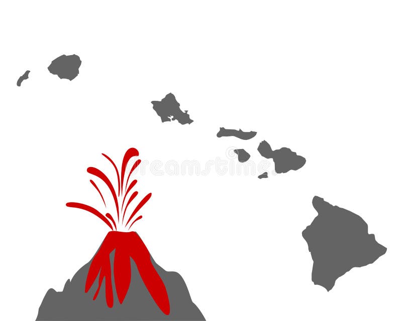 Map of Hawaii with volcano stock vector. Illustration of blaze - 158930112