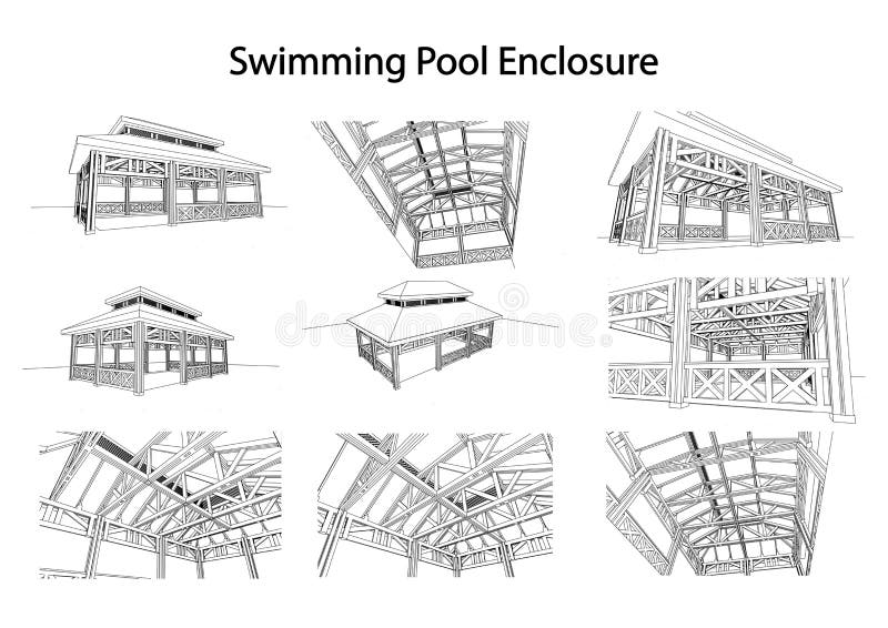 Detailed Achitectural Drawing of Swimming Pool Enclosure with ...