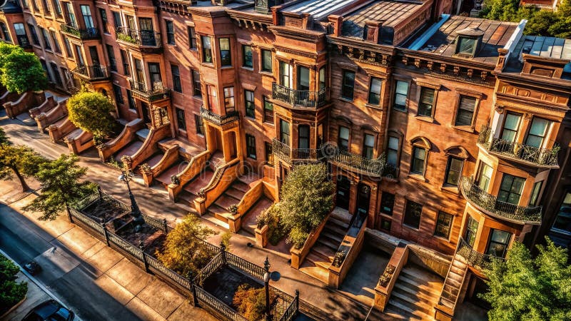 Detailed Aerial Perspective of a Historic Brownstone Exploring ...