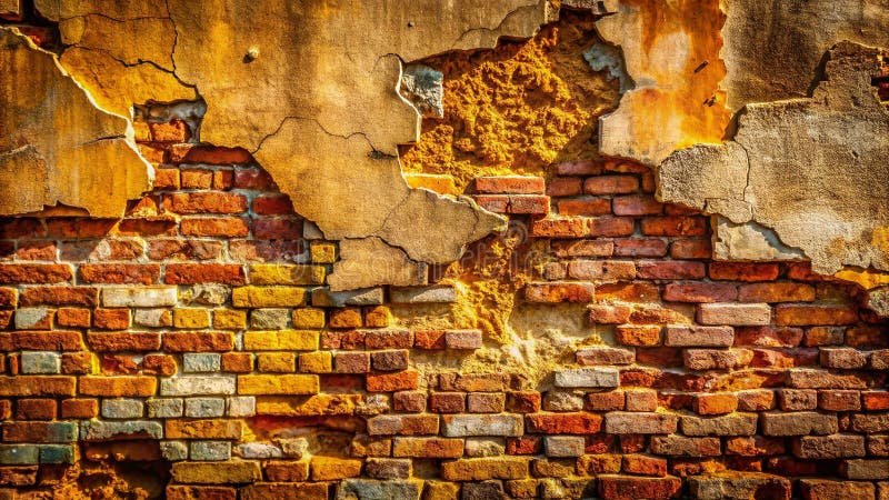 Detailed Aerial Perspective of Weathered Brick Wall Exhibiting Flaking ...