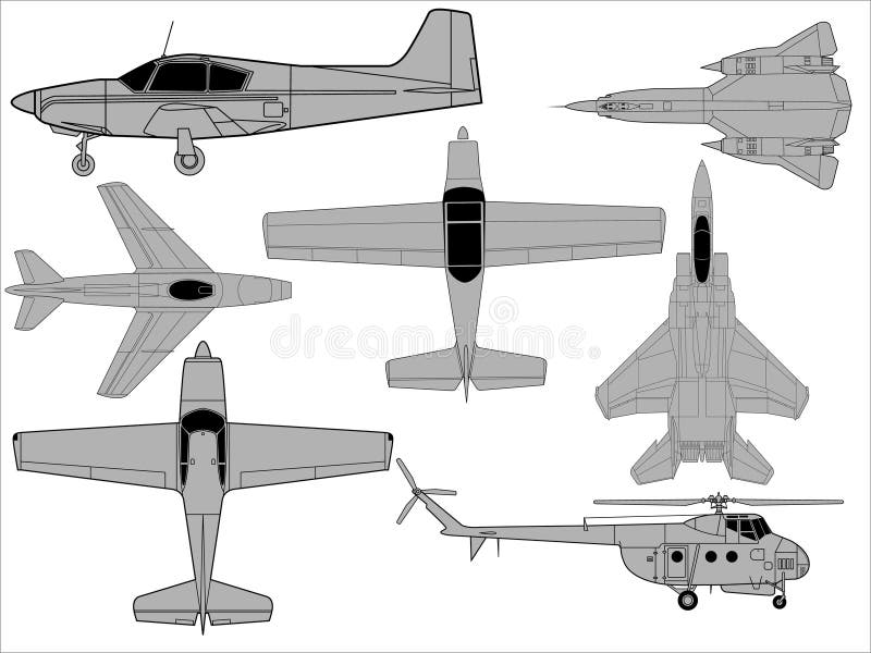 Detailed aircraft drawings stock vector. Illustration of parcel - 16107409