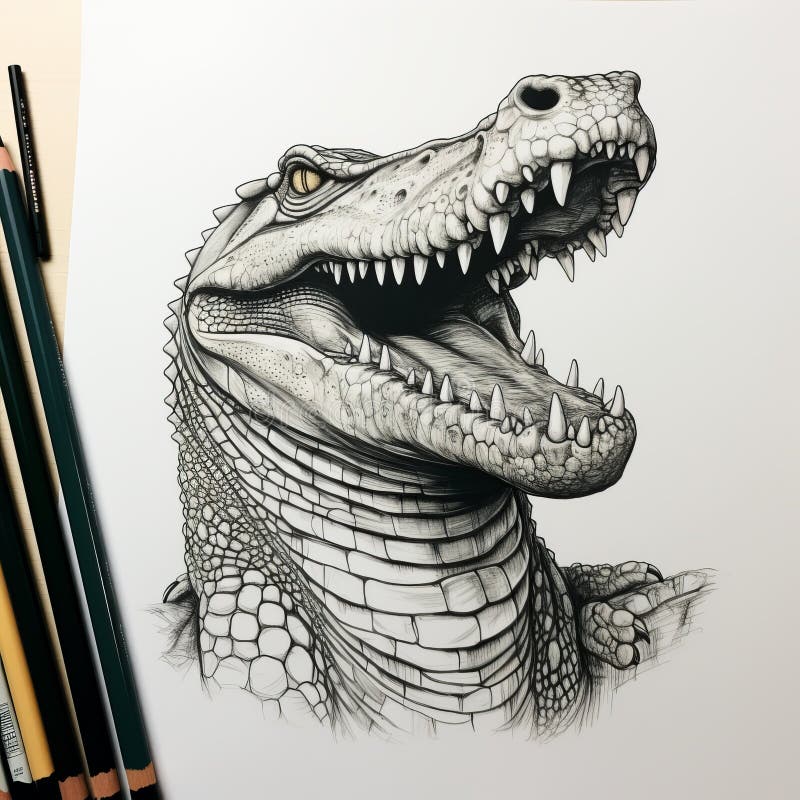 Detailed Alligator Pencil Drawing by Joel Moelbe Stock Illustration ...