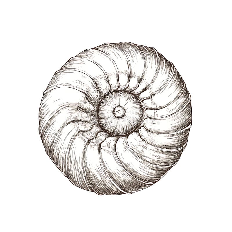 Detailed Ammonite Fossil Drawing Stock Illustration - Illustration of ...