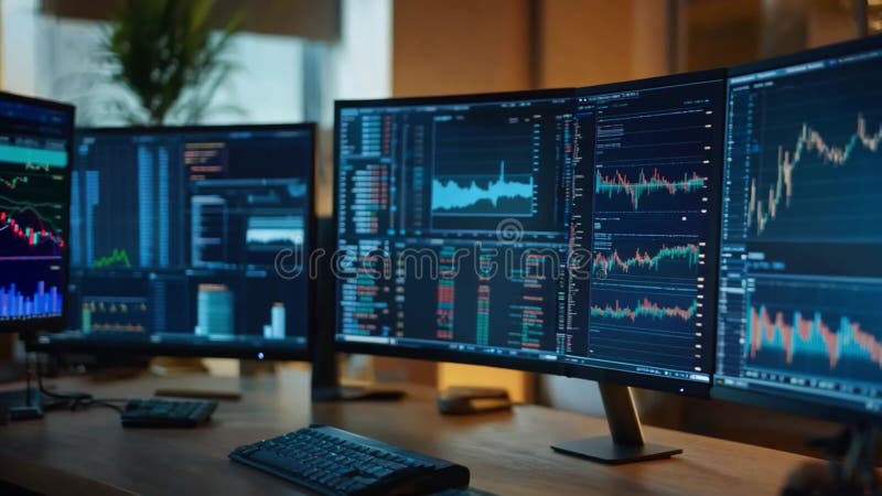 Detailed Analytics View on Digital Trading Screens in a Modern Office ...