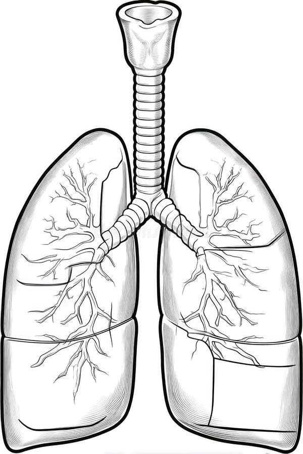 Detailed Anatomical Drawing of Human Lungs with Trachea and Bronchial ...