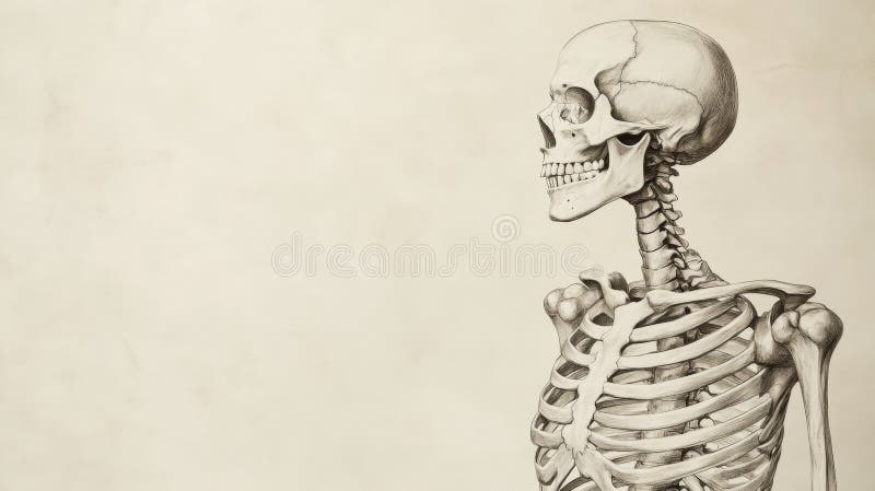 Detailed Anatomical Drawing of a Human Skeleton in Profile View Stock Illustration ...