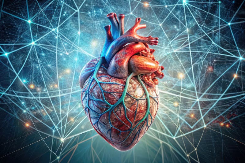 A Detailed Anatomical Heart Model Illuminated Against a Complex Network ...