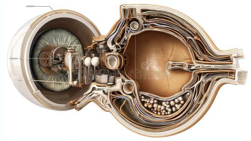 Detailed Anatomical Illustration of a Human Eye Showing Internal ...