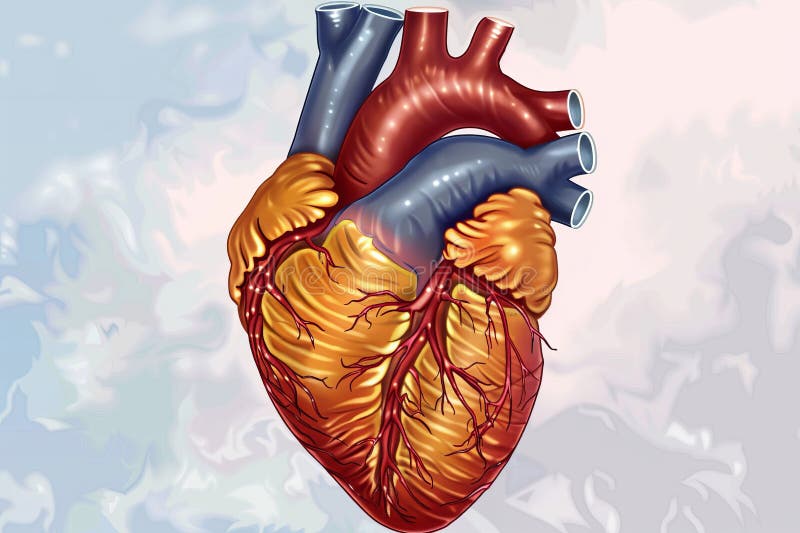 Detailed Anatomical Illustration of a Human Heart with Vascular System ...