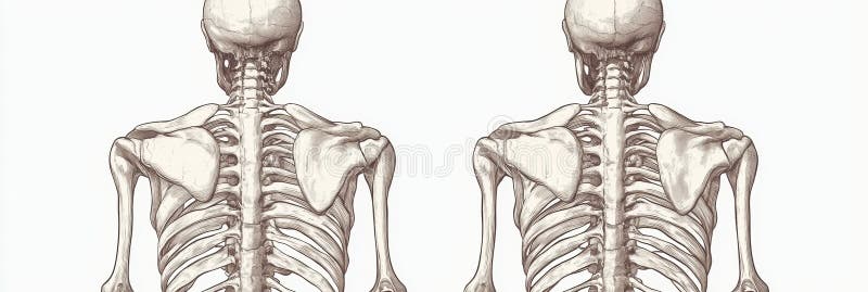 Detailed Anatomical Illustration of Human Skeleton Showing Back View ...