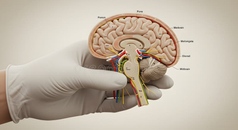 Detailed Anatomical Model of Human Brain Held in Gloved Hand: a ...