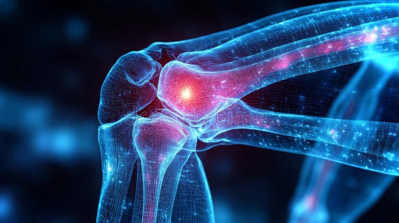 Detailed Anatomical X-ray Showing a Bent Knee Joint with Advanced ...