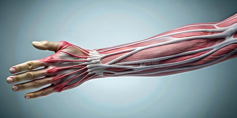 Detailed Anatomical Rendering of a Human Forearm and Hand, Showcasing ...