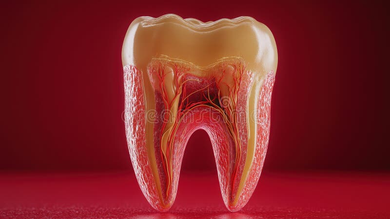 Detailed Anatomy of a Human Tooth Cross Section on a Red Background ...