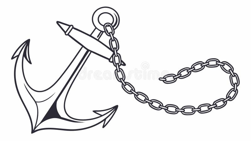 Detailed Anchor and Chain Outline, Marine Navigation Icon, Vector ...