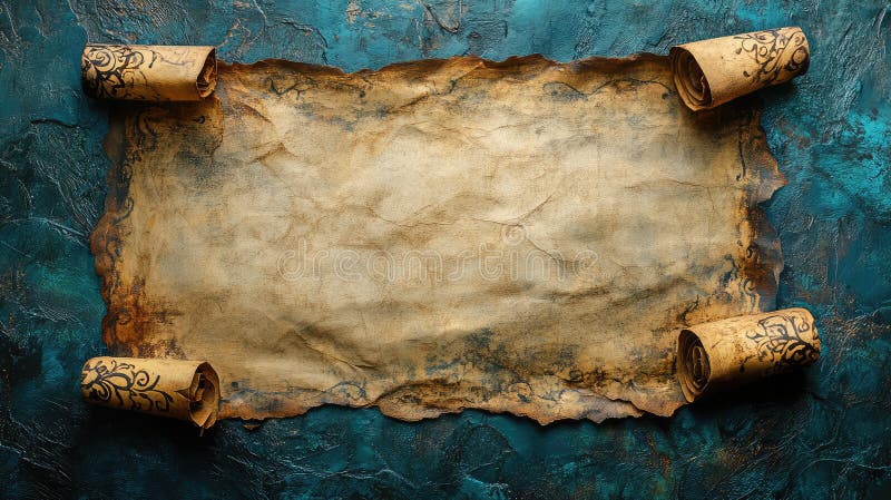 Detailed Ancient Scroll with Ornate Scrollwork Displayed Against a ...