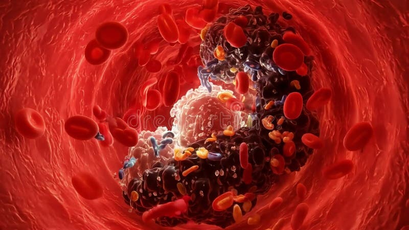 Blood Clot Formation Inside Vessel Blocking Blood Flow Animation Stock ...