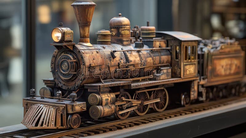 Antique Steam Train Model on Display Track Stock Illustration ...