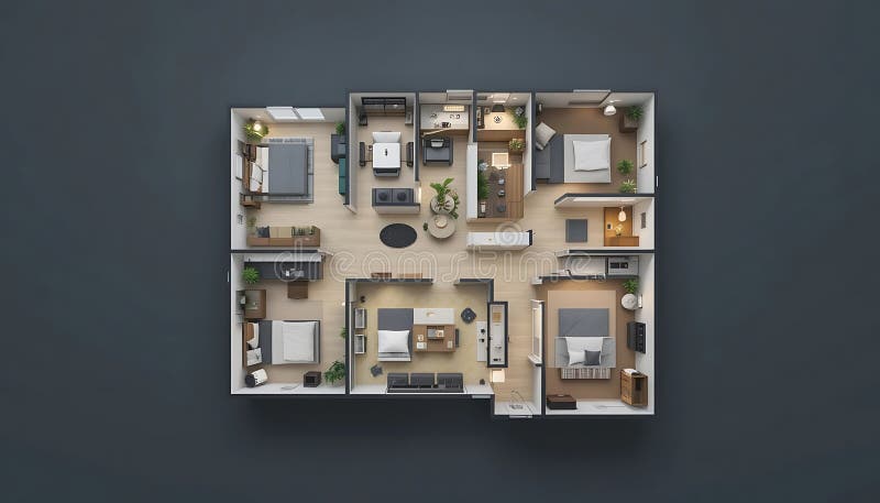 Detailed Apartment Floor Plan Rendering Showcasing Layout and Interior ...