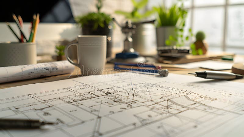 Detailed Architect Blueprint Close-Up Perspective Stock Illustration ...