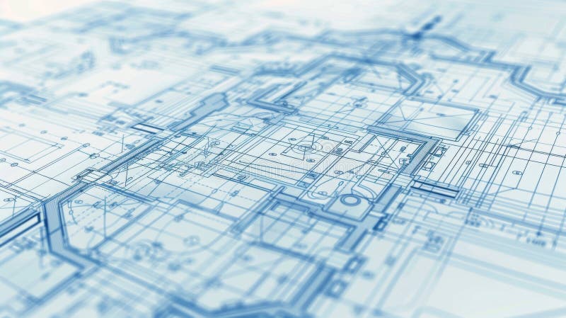 Detailed Architectural Blueprint in Blue Tones for Construction Design ...