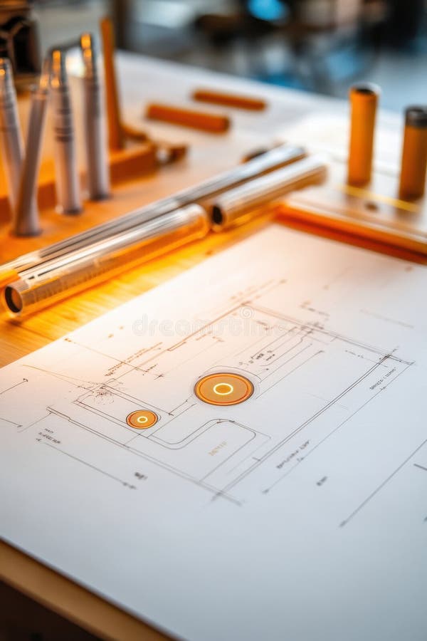 Architectural Blueprint with Highlighted Details on a Well-lit Drafting ...