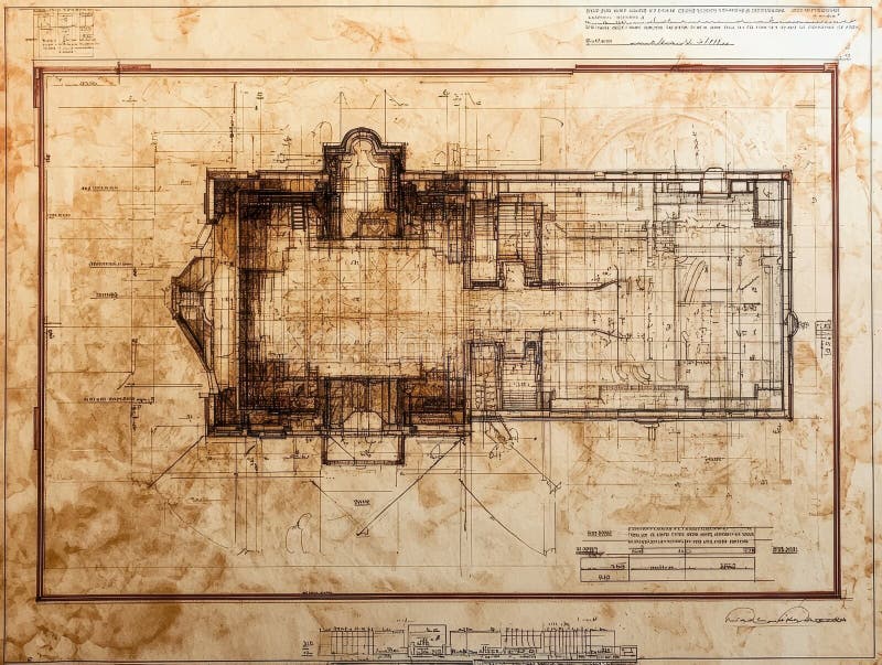 Detailed Architectural Blueprint of Historic Building Design Featuring ...