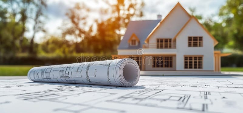 Detailed Architectural Blueprint with a Model House Showcase Design ...