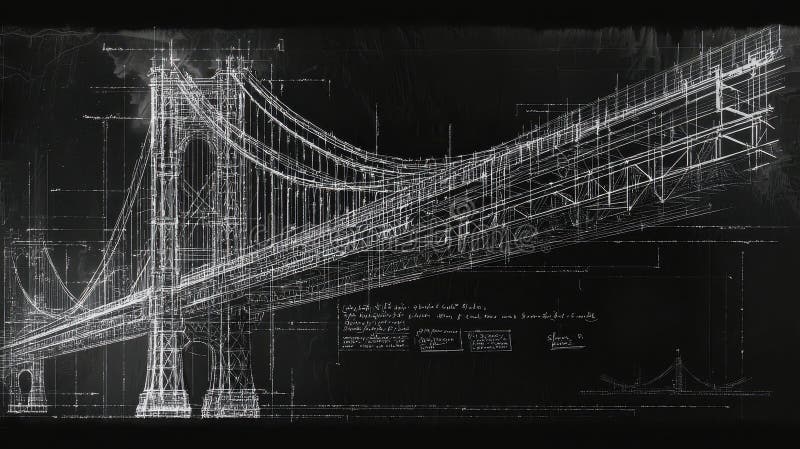 Detailed Architectural Blueprint of a Modern Suspension Bridge ...