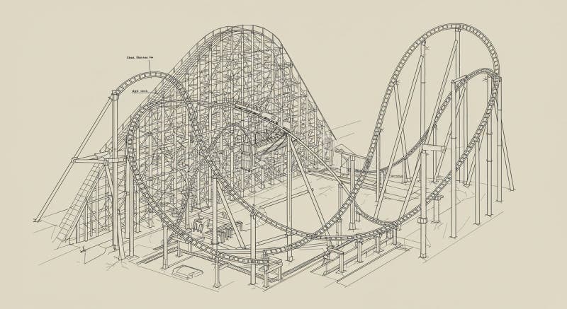 Detailed Architectural Blueprint of a Roller Coaster. the Design ...