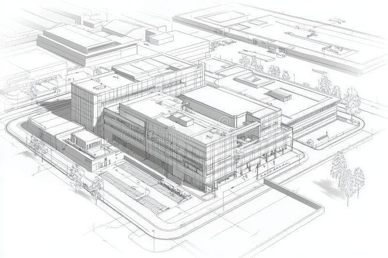 Architectural Blueprint of a Modern Commercial Complex with Detailed ...