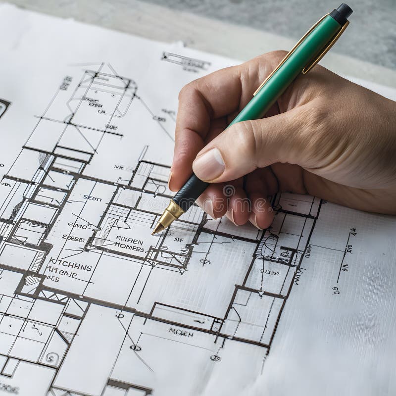 Detailed Architectural Blueprints with Annotated Kitchen Layout ...