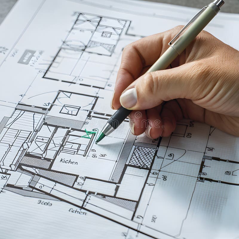 Detailed Architectural Blueprints with Annotated Kitchen Layout ...