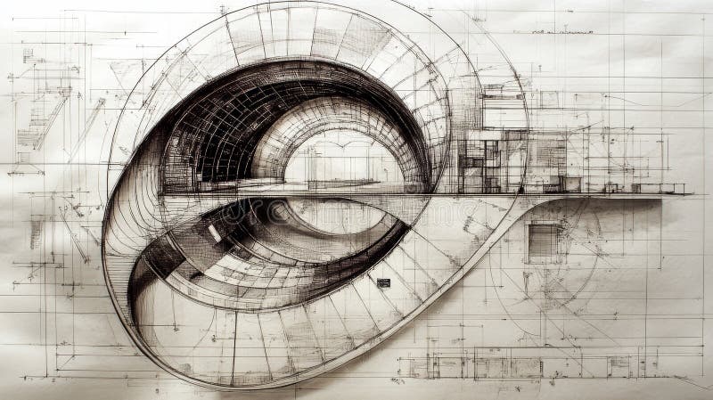 A Detailed Architectural Drawing of a Modern Building with a Circular ...
