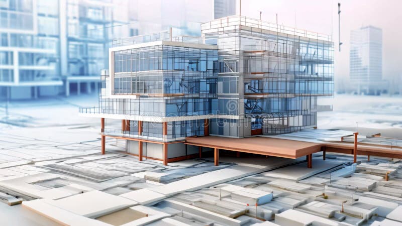 Detailed Architectural Drawing of a Modern Building on Top of a ...