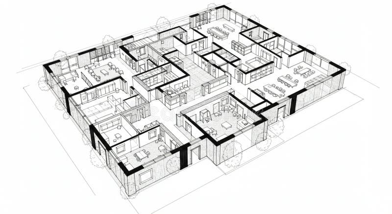 Detailed Architectural Floor Plan of a Building with Multiple Rooms and ...