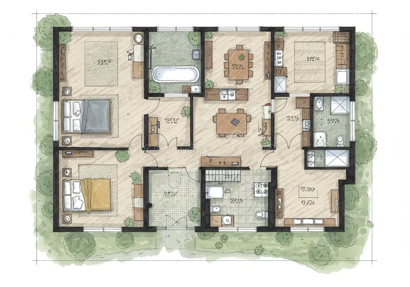 A Detailed Architectural Floor Plan Features Three Bedrooms, Two with ...