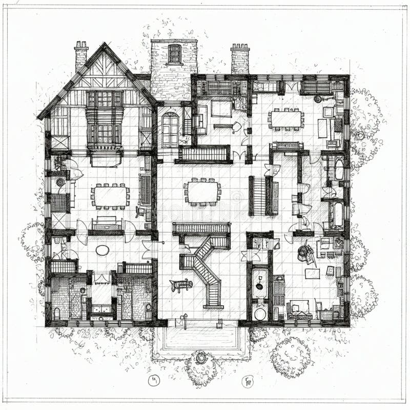 Detailed Architectural Floor Plan of a House Featuring Multiple Rooms ...