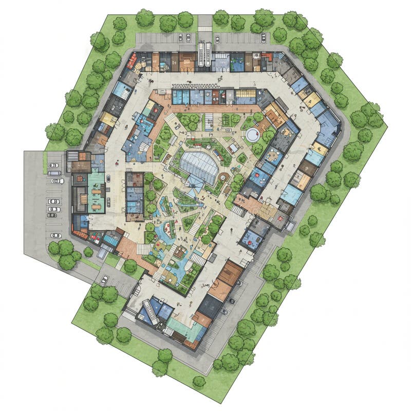 A Detailed Architectural Floor Plan of a Multi-story Building with a ...