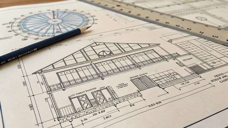 Detailed Architectural House Plan Drawings with Pencil and Ruler Stock ...