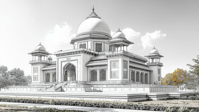 Detailed Architectural Illustration of Elegant Palace Structure with ...