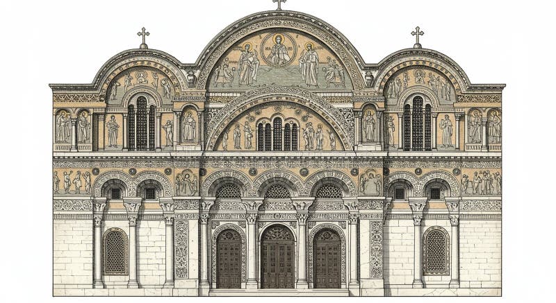 A Detailed Architectural Illustration Shows a Classical Byzantine-style ...