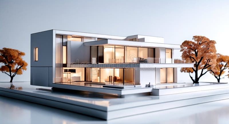 Architectural Model of Modern House on Display. Stock Illustration ...