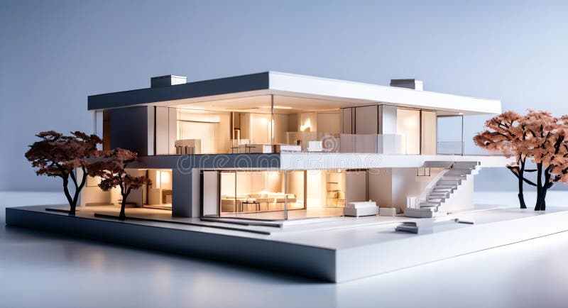 Architectural Model of Modern House on Display. Stock Illustration ...