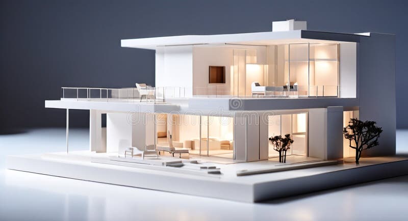 Architectural Model of Modern House on Display. Stock Illustration ...