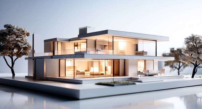 Architectural Model of Modern House on Display. Stock Illustration ...
