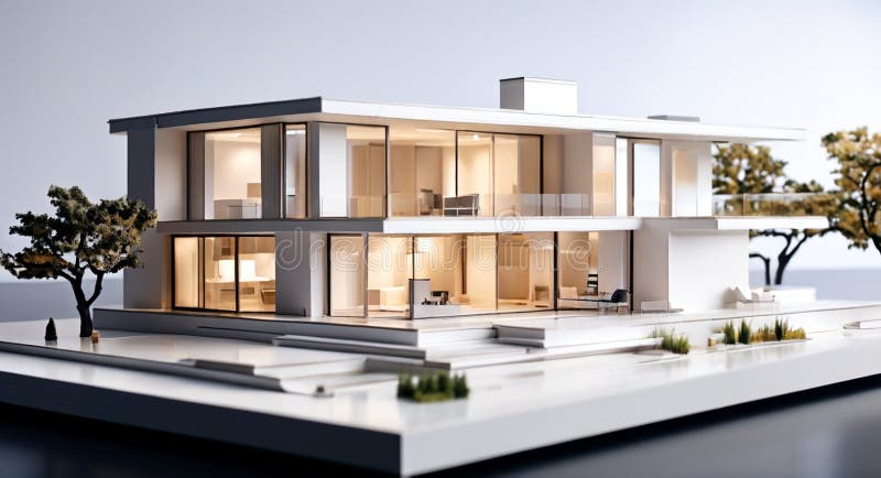 Architectural Model of Modern House on Display. Stock Illustration ...